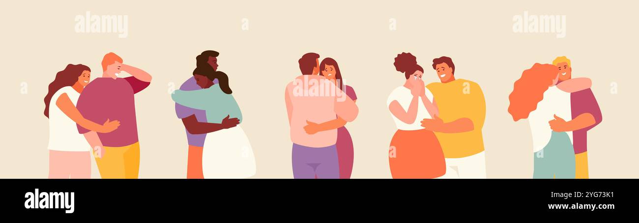 People hugging and supporting each other. Love and care vector ...