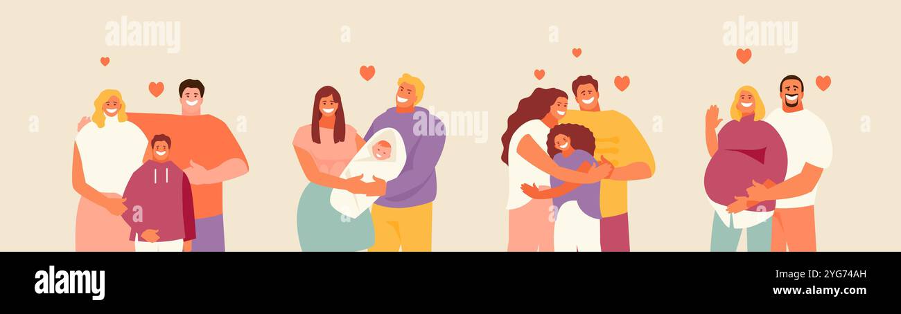 People are a group of parents with their children. Family vector set ...