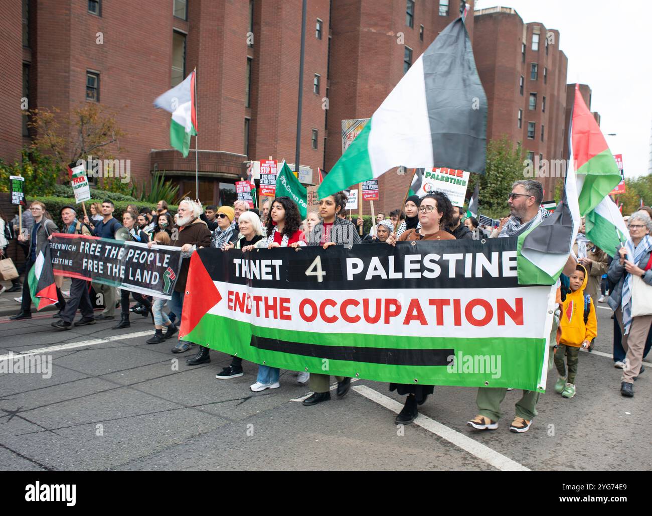London, UK. 2nd Nov 2024. Pro Palestine supporters holding banner at ...