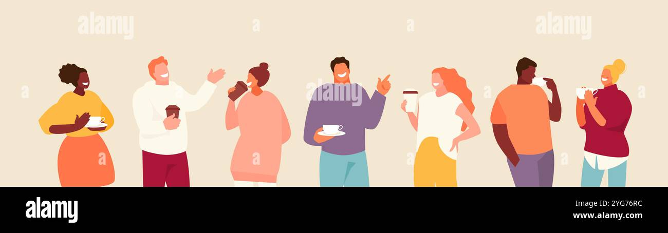 People group colleagues, friends drinking coffee. Break at work and ...