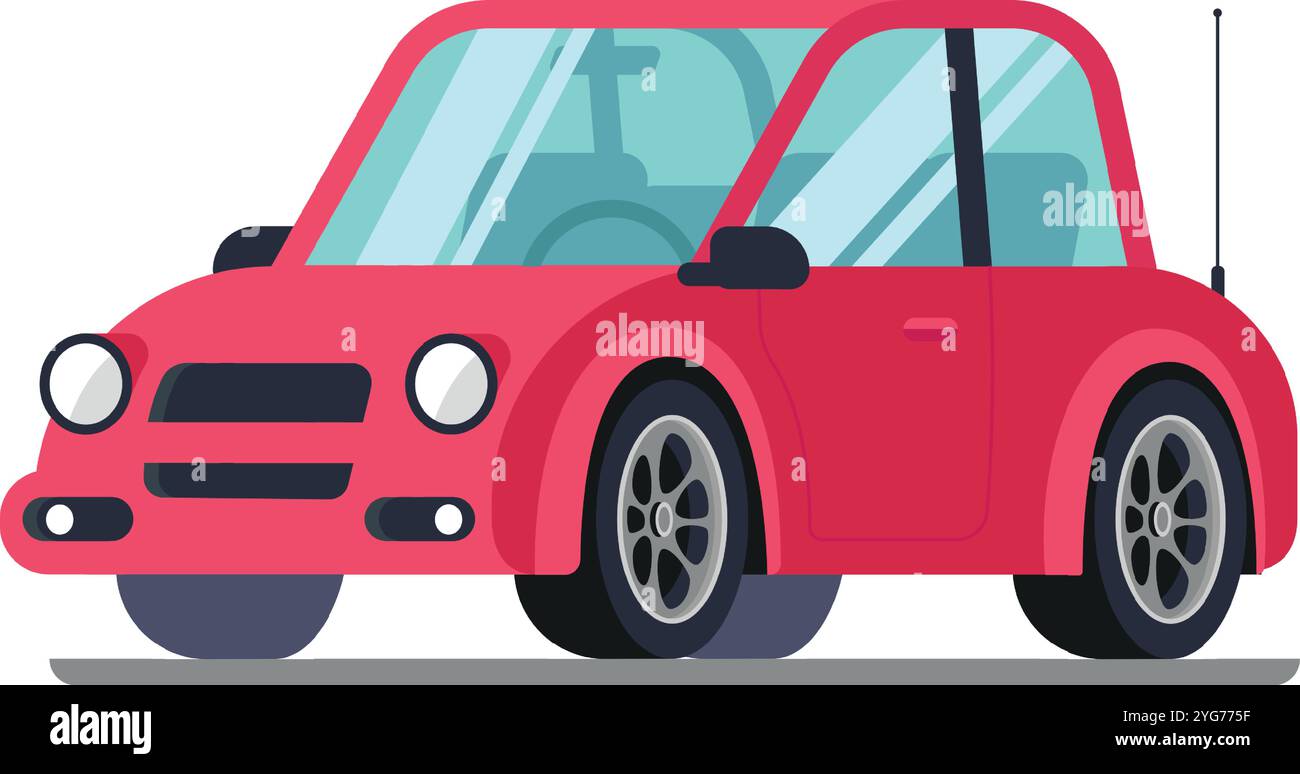 Illustration of a sleek, stylish red compact car with a steering wheel ...