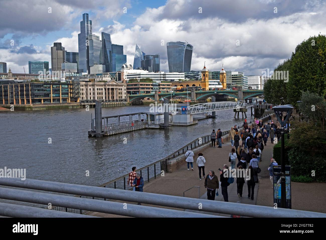 City of London cityscape skyscrapers buildings tourists River Thames ...