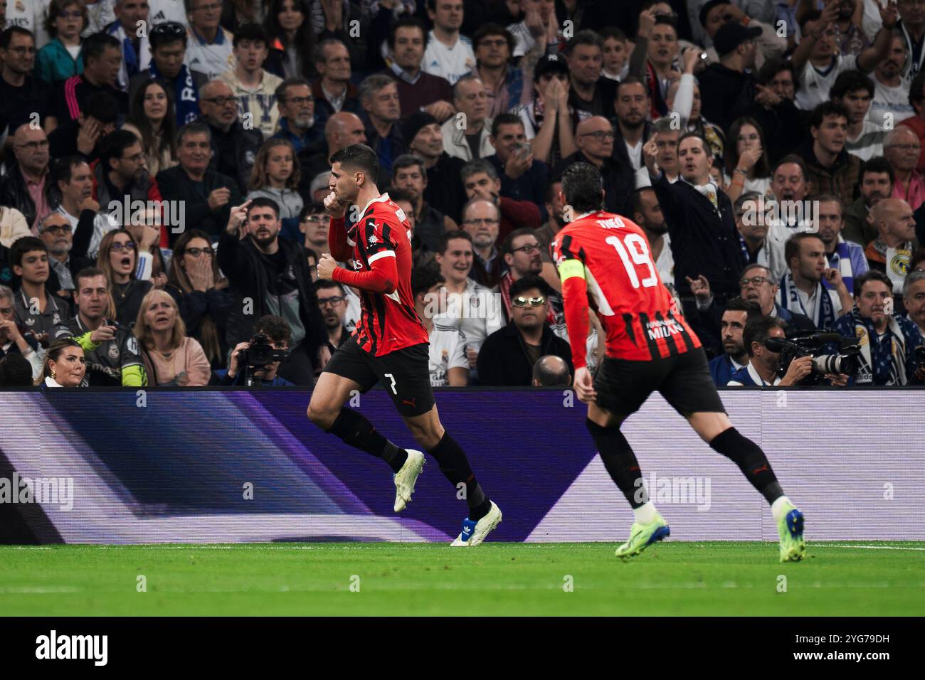 Madrid, Spain. 5 November 2024. Alvaro Morata of AC Milan celebrates ...