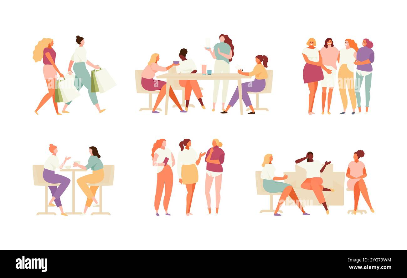 Collection of girlfriends spending time together. Female friendship ...