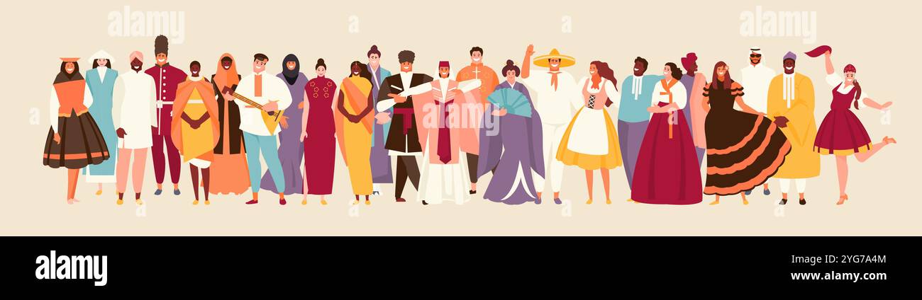 People of different nationalities in traditional costumes ...