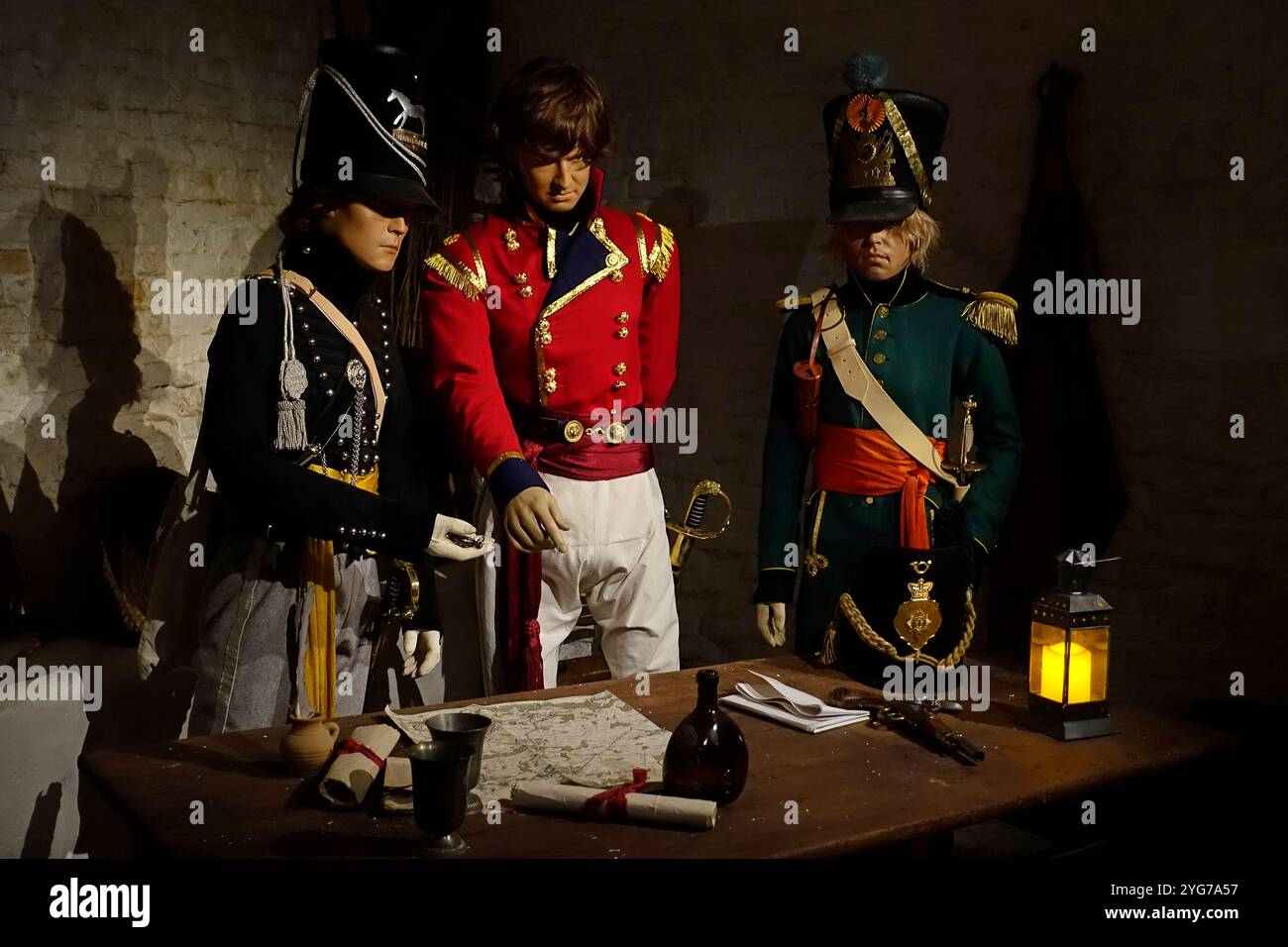 Diorama showing British officers at Château d'Hougoumont, scene of the ...