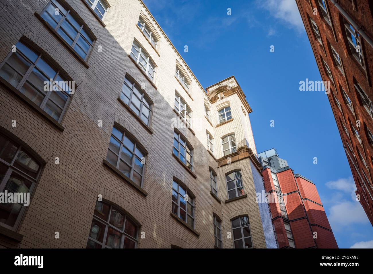 Manchester large building. Urban white brick built architecture with ...