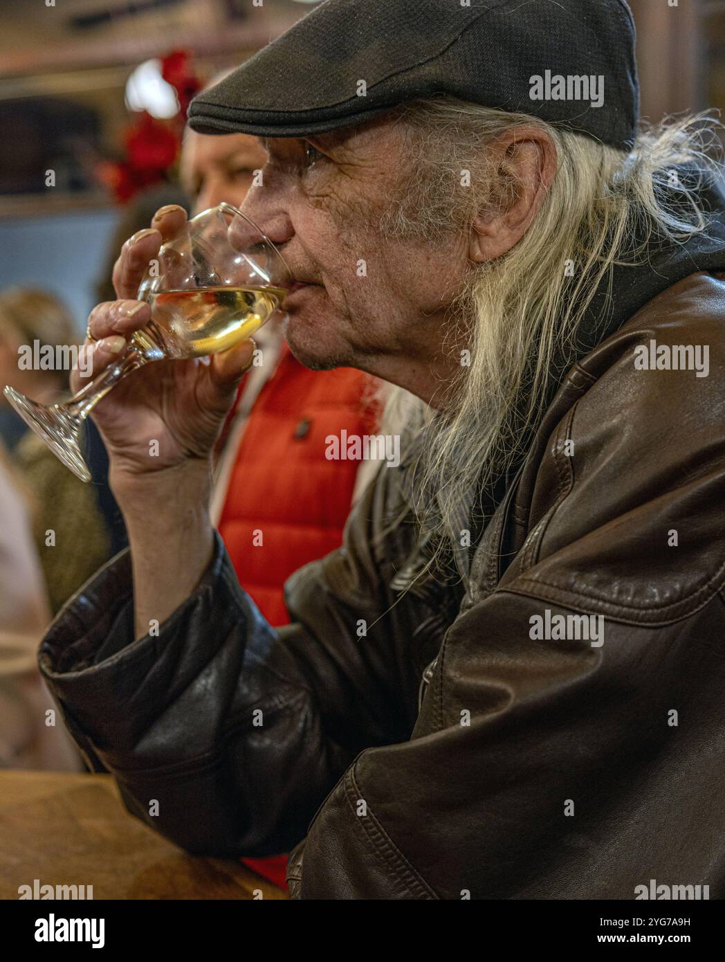 senior man drinking wine at the French House in Soho , London ,UK Stock ...