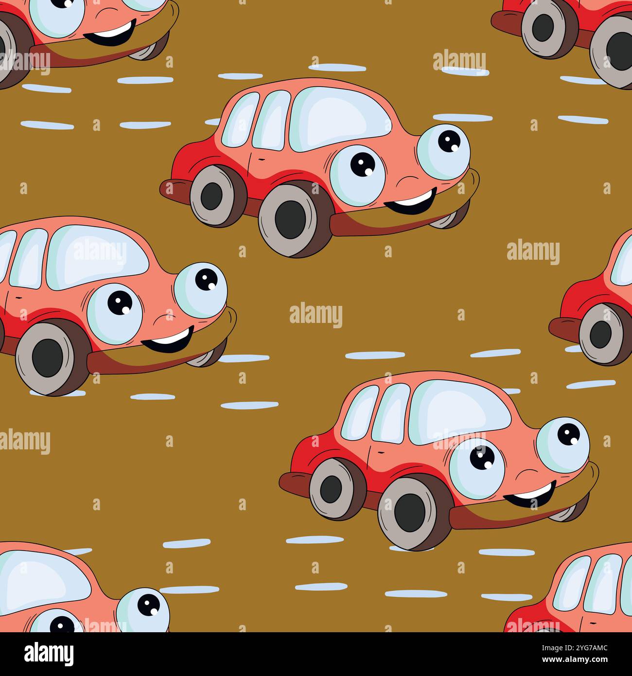 Seamless pattern with cute car on color background. Cartoot transport ...