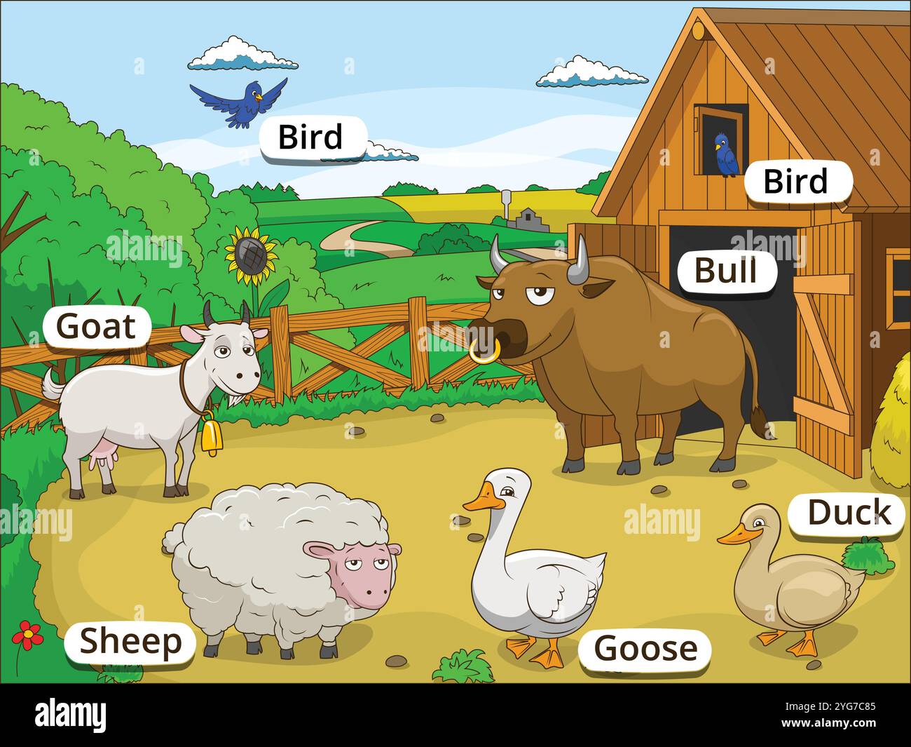 Farm sheep trees Stock Vector Images - Alamy