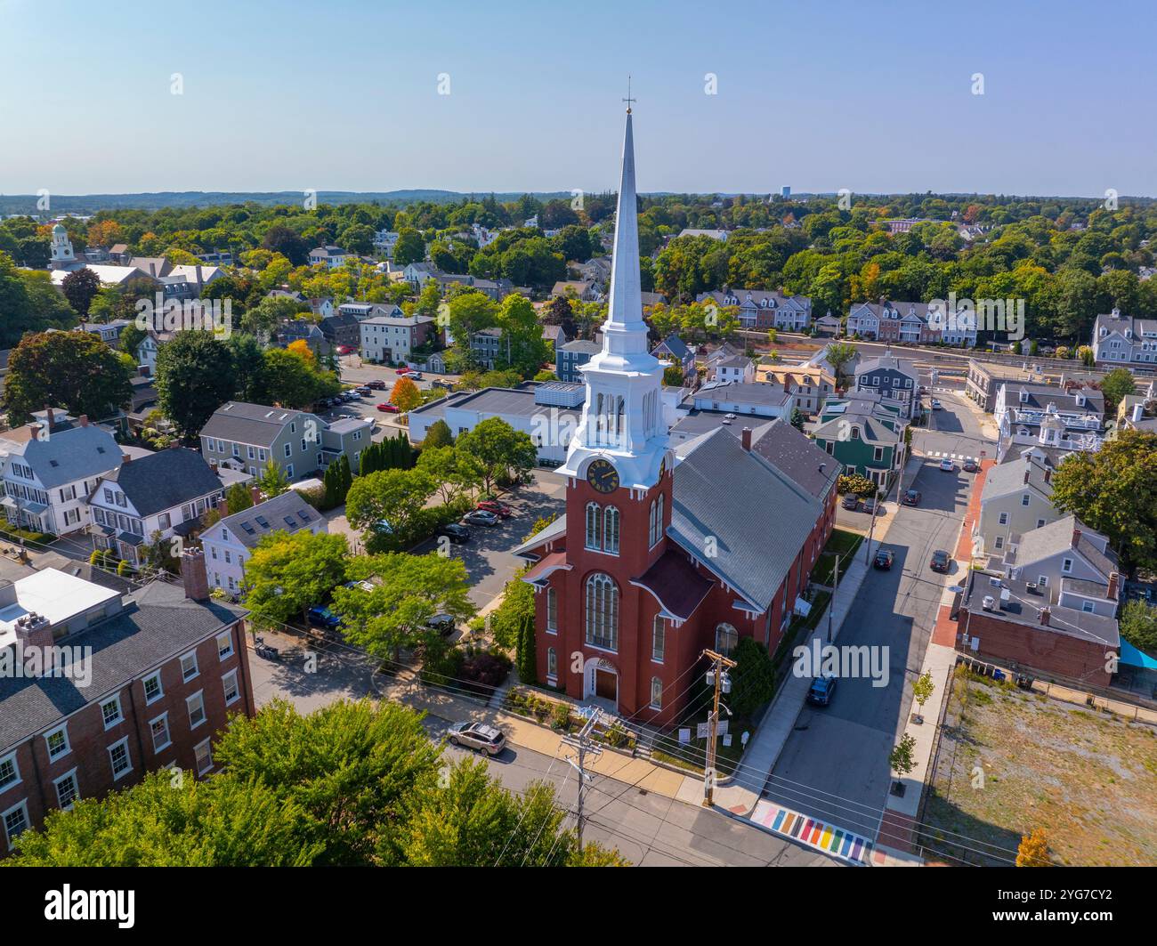Newburyport historic downtown aerial view including Central ...