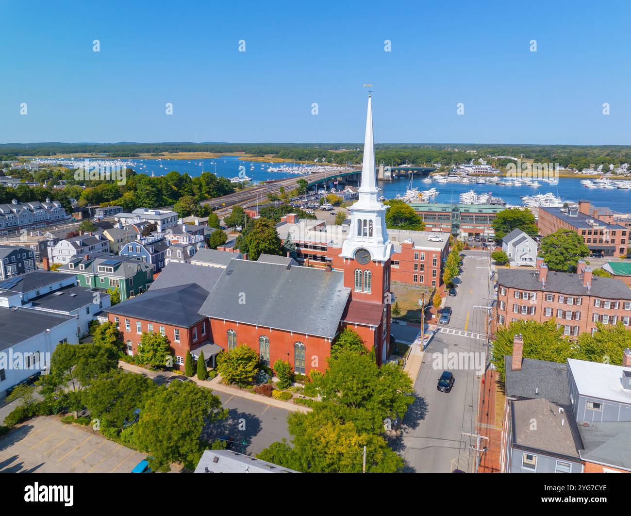Newburyport historic downtown aerial view including Central ...