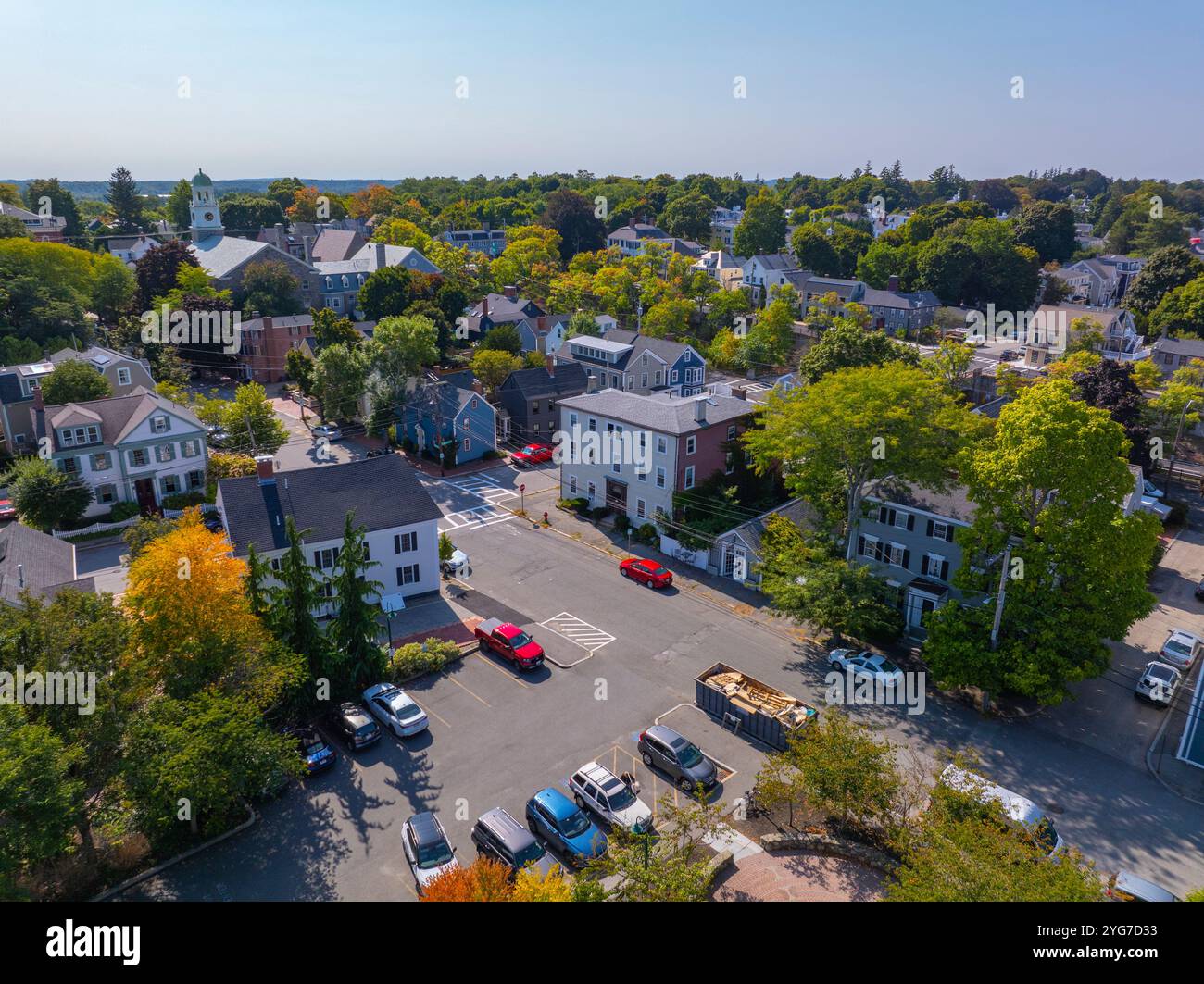 Newburyport historic downtown aerial view on Market Street, Newburyport ...