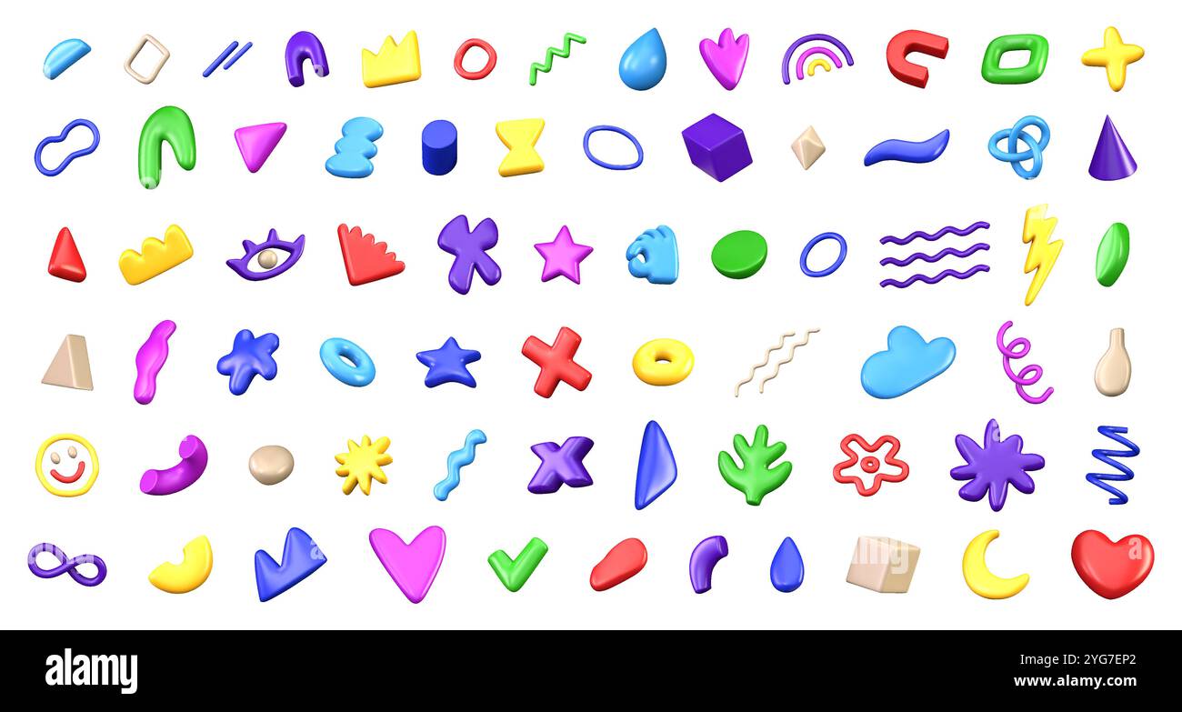 3D vector set of various bright abstract realistic shapes in 3d cartoon ...