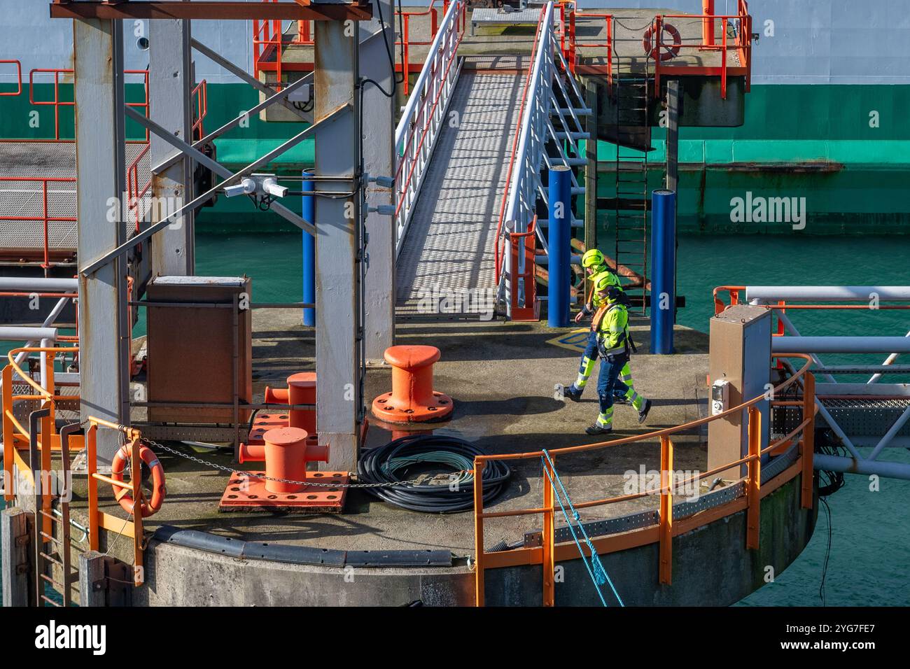 Dock workers after letting go mooring lines of M/V Ulysses, Holyhead ...