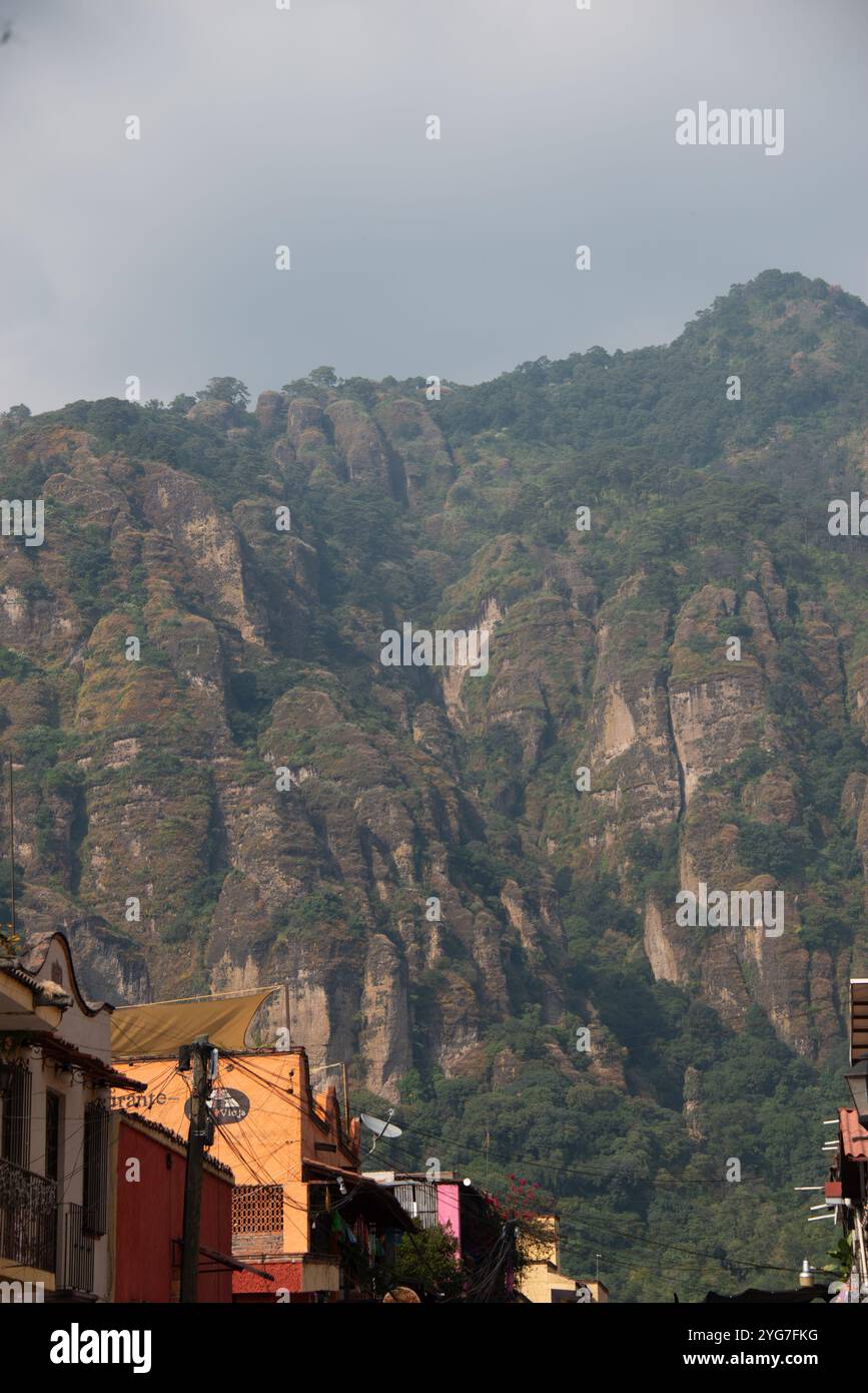 A stunning aerial view of the Monte Tepozteco in Tepoztlán, Morelos ...