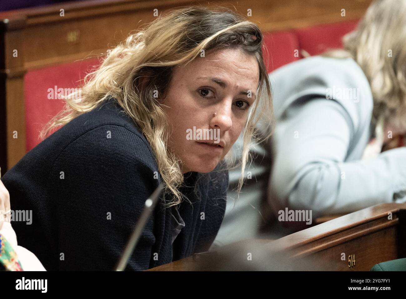 Paris, France. 06th Nov, 2024. Deputy, Marie Pochon attends a session ...