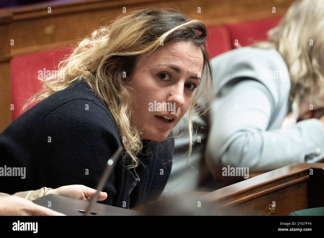 Paris, France. 06th Nov, 2024. Deputy, Marie Pochon attends a session ...