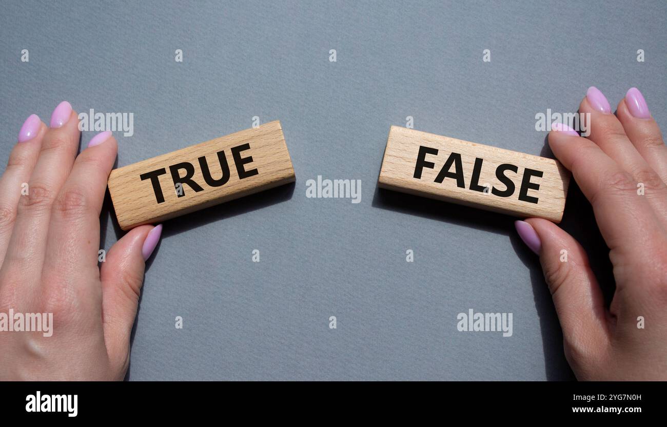 True or False symbol. Concept word True or False on wooden blocks ...