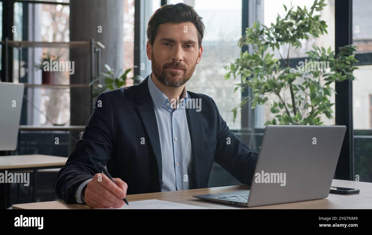 Caucasian businessman business man male entrepreneur 40s leader office ...