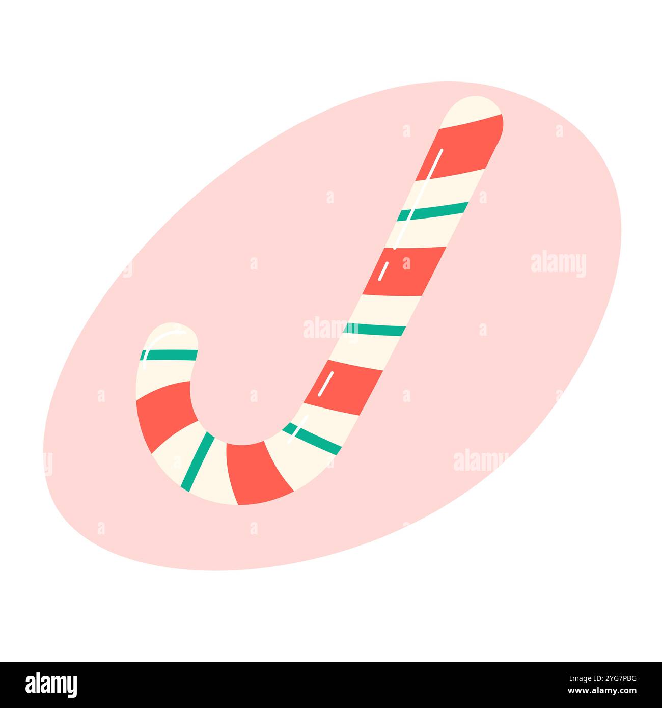 Cute candy cane isolated flat vector illustration. Traditional ...