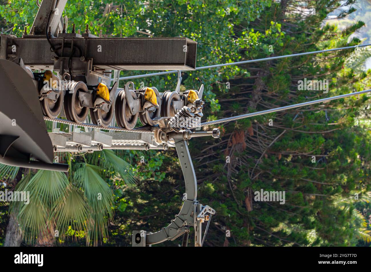 cable car mounting system between mountains, turnbuckle, metal cable ...