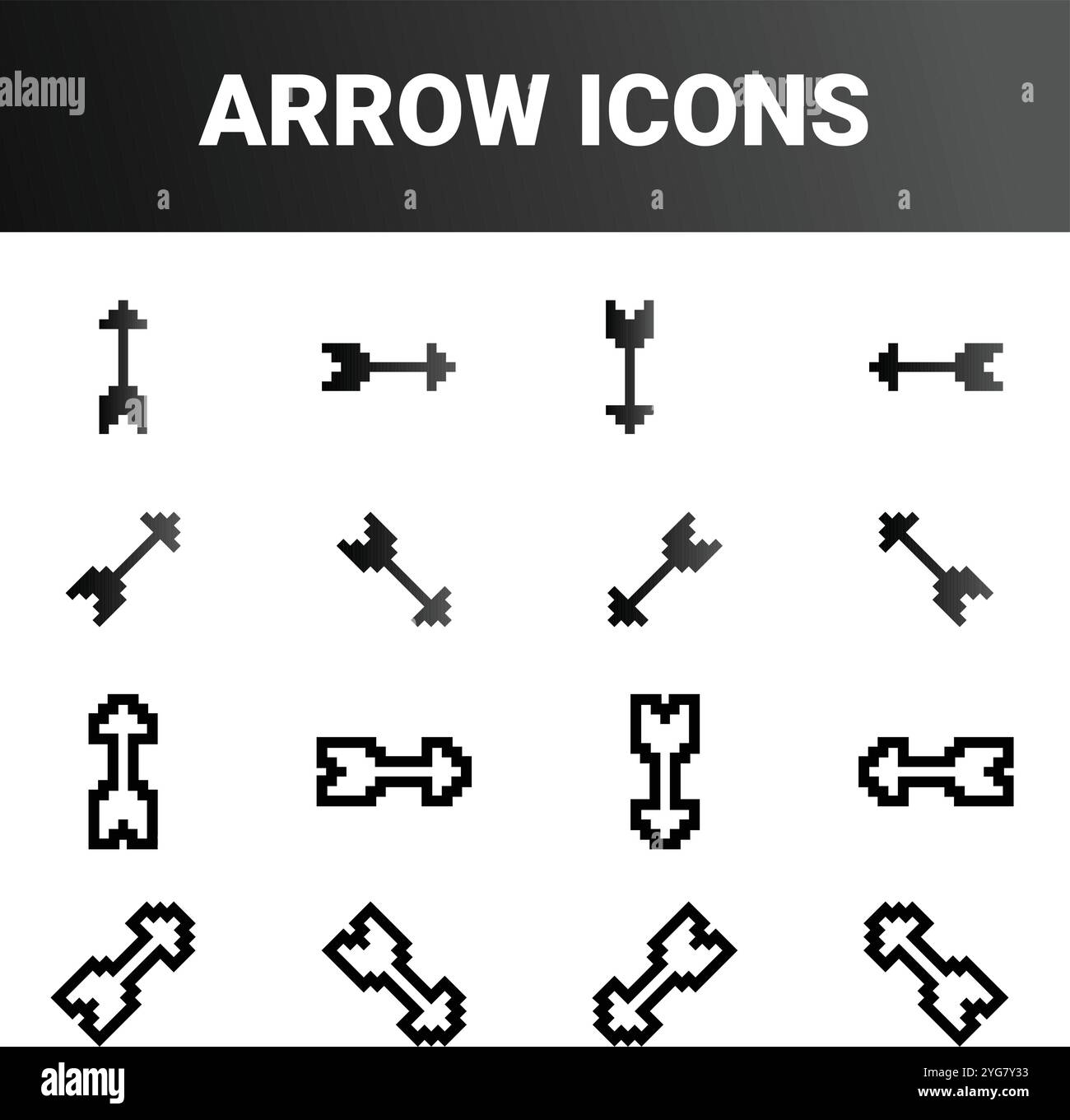 shows various arrow icons arranged in four rows and four columns. Each ...