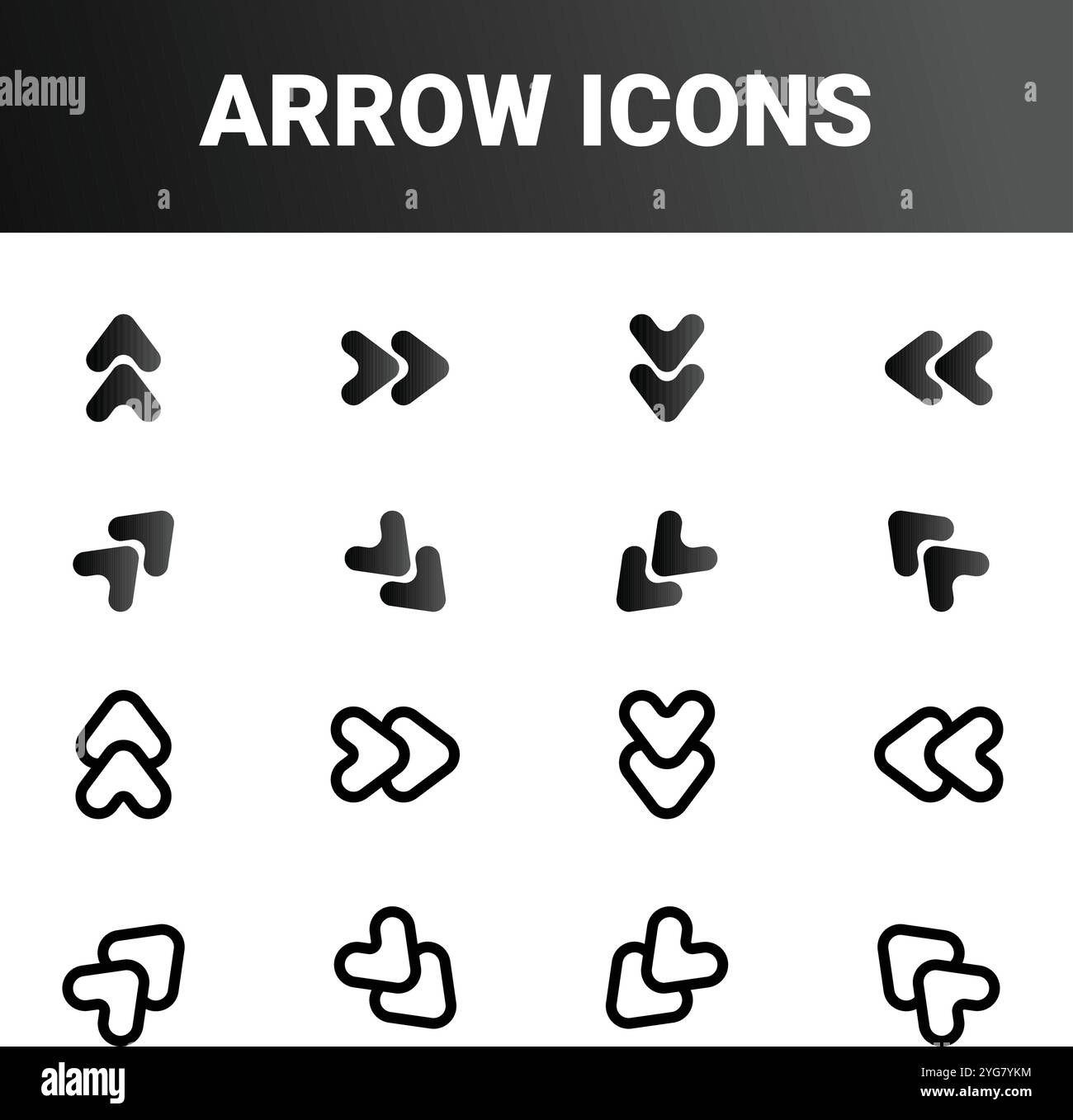 shows various arrow icons arranged in four rows and four columns. Each ...