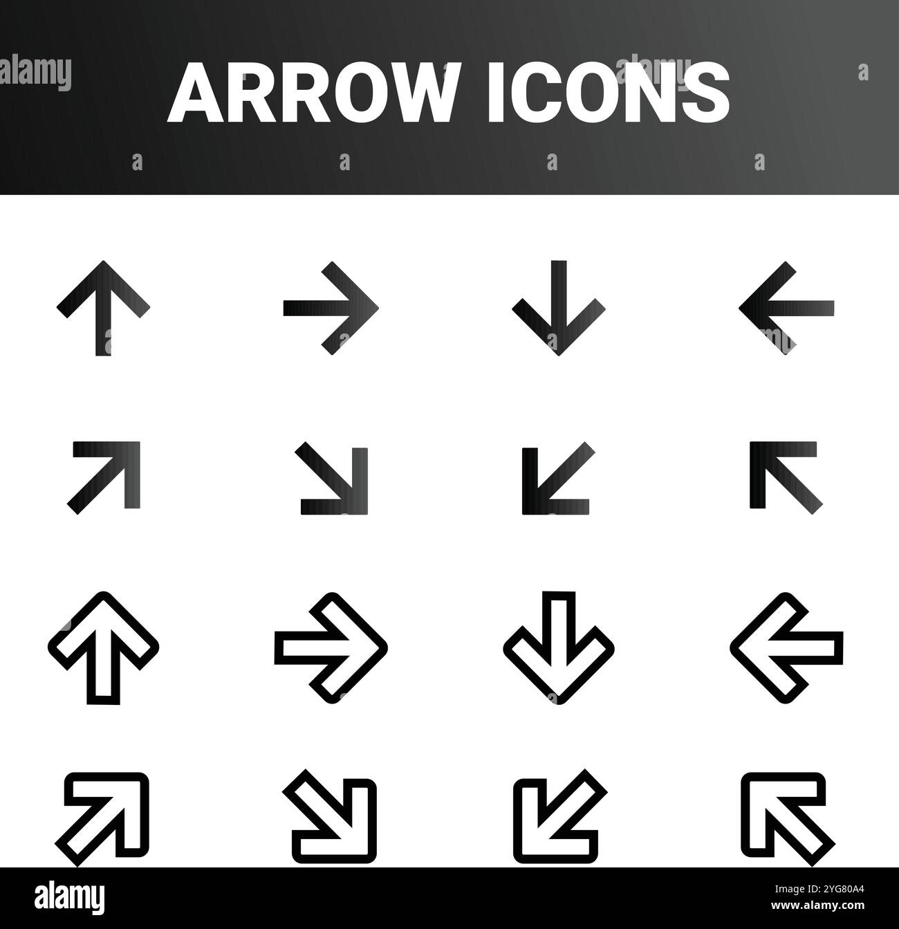 shows various arrow icons arranged in four rows and four columns. Each ...