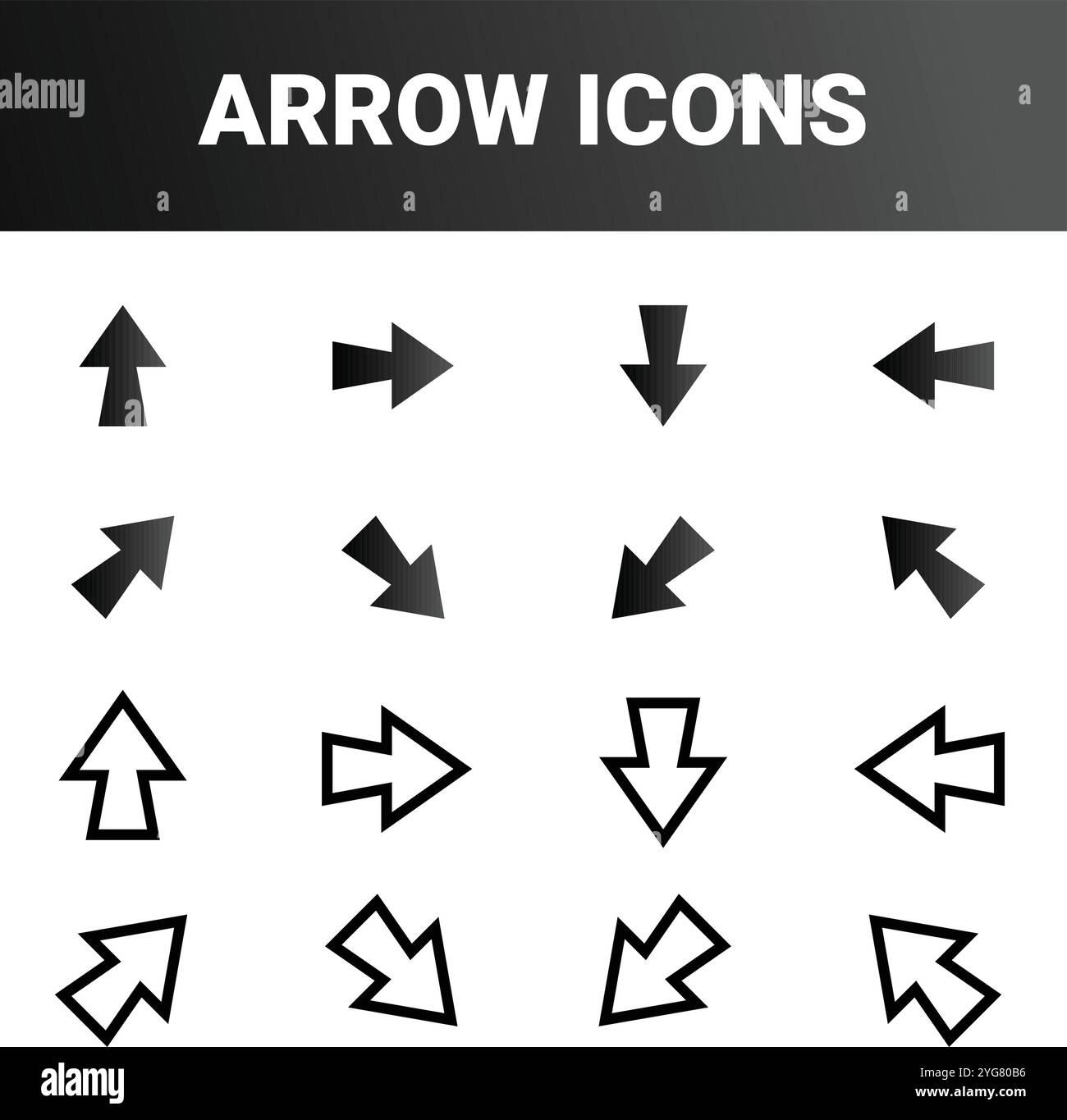 shows various arrow icons arranged in four rows and four columns. Each ...