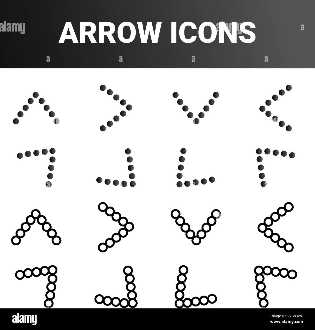 shows various arrow icons arranged in four rows and four columns. Each ...