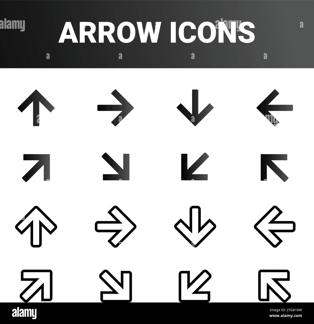 shows various arrow icons arranged in four rows and four columns. Each ...