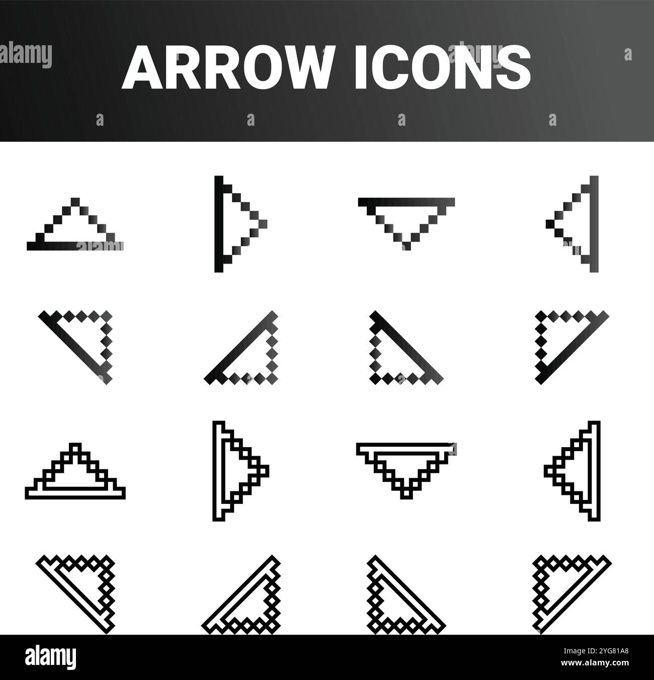 shows various arrow icons arranged in four rows and four columns. Each ...