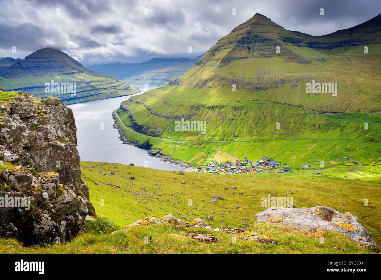 View of Funningur village and Funningsfjørður - one of the deepest ...