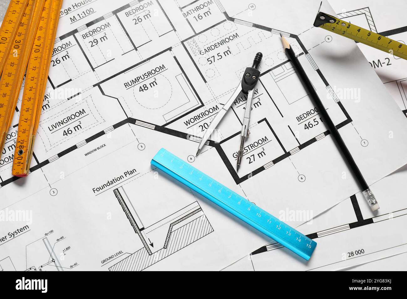 Construction drawings different tools hi-res stock photography and ...