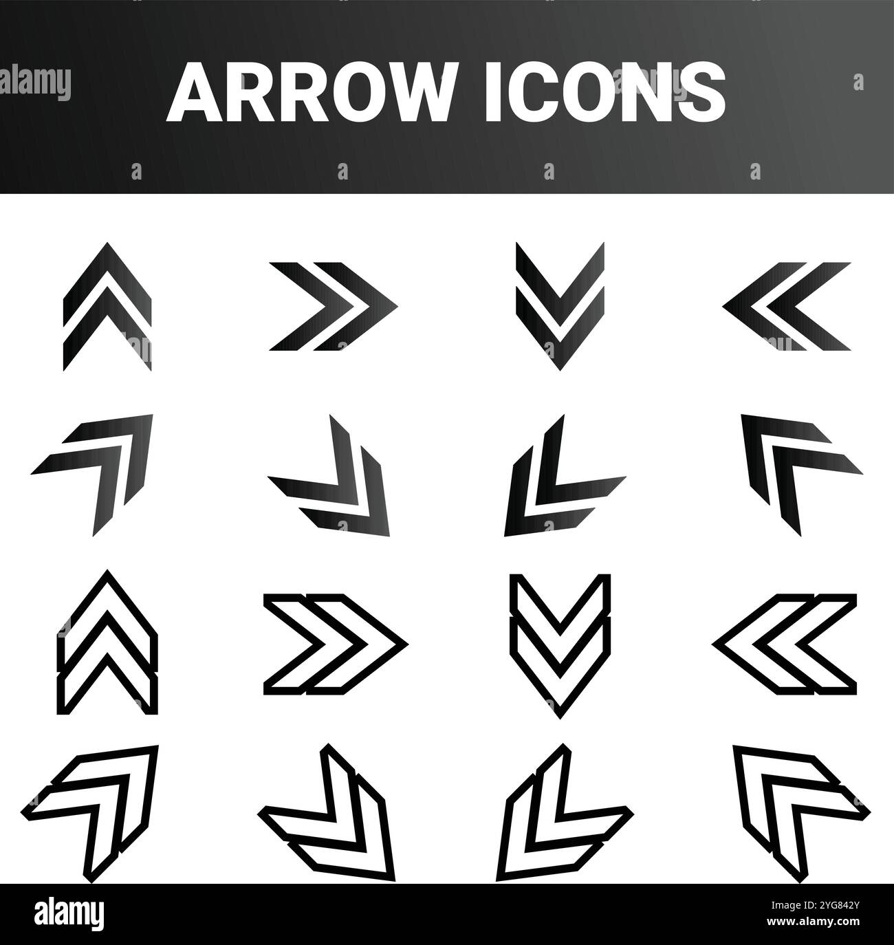 shows various arrow icons arranged in four rows and four columns. Each ...