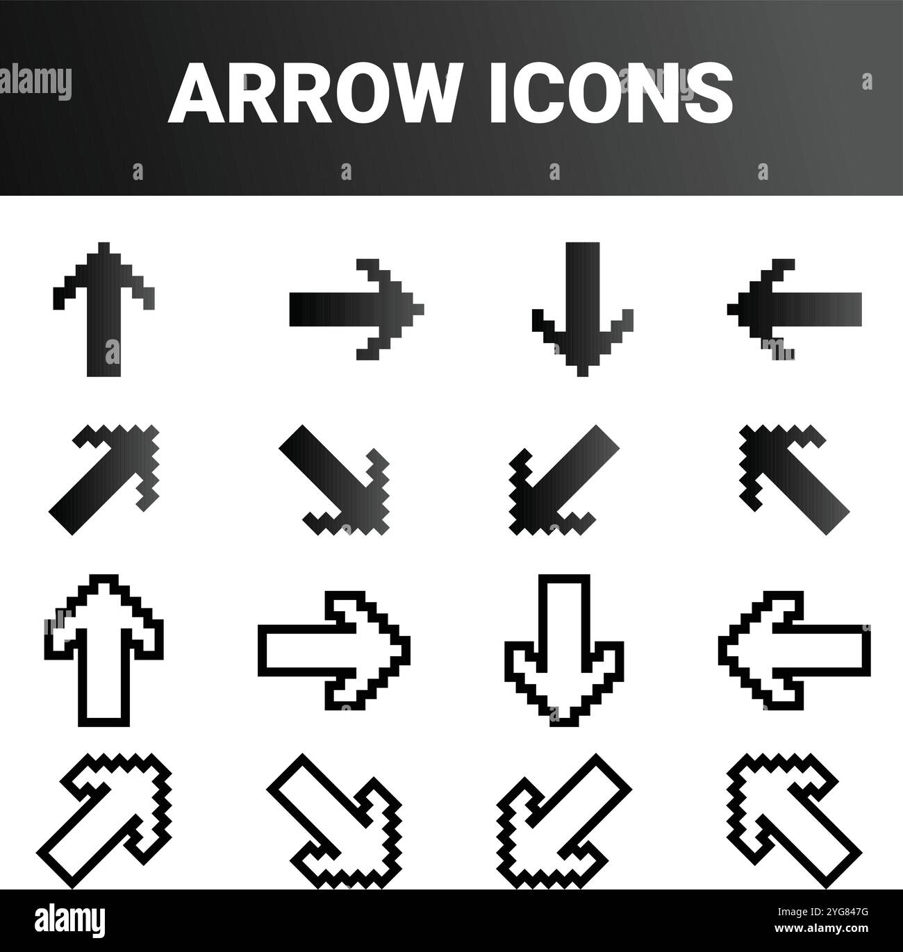 shows various arrow icons arranged in four rows and four columns. Each ...