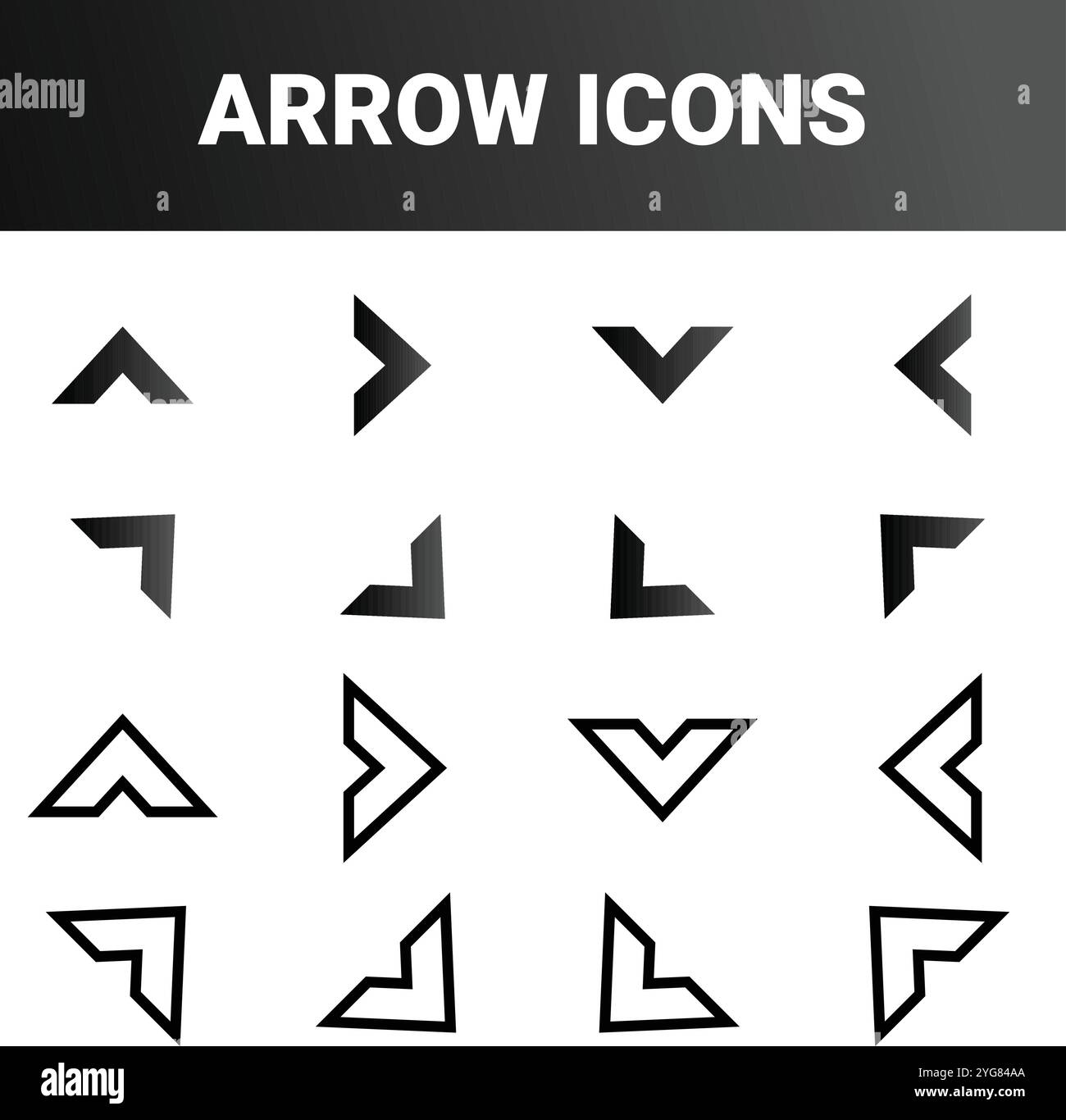 shows various arrow icons arranged in four rows and four columns. Each ...
