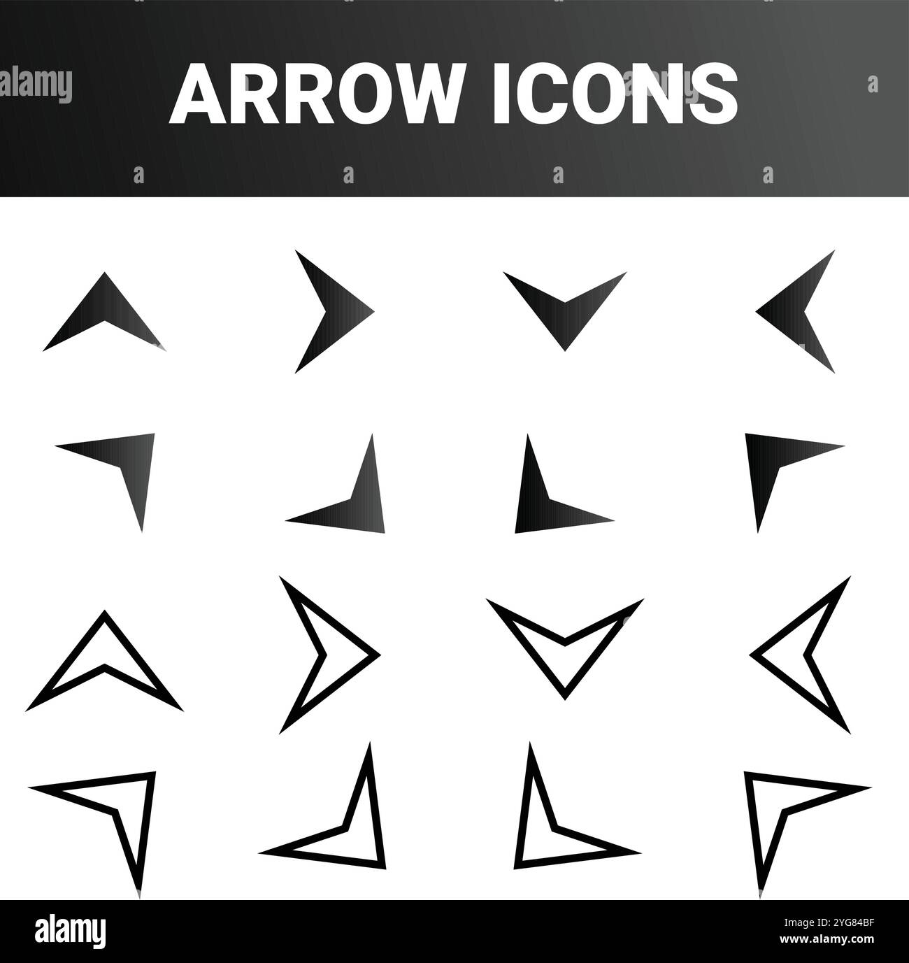 shows various arrow icons arranged in four rows and four columns. Each ...