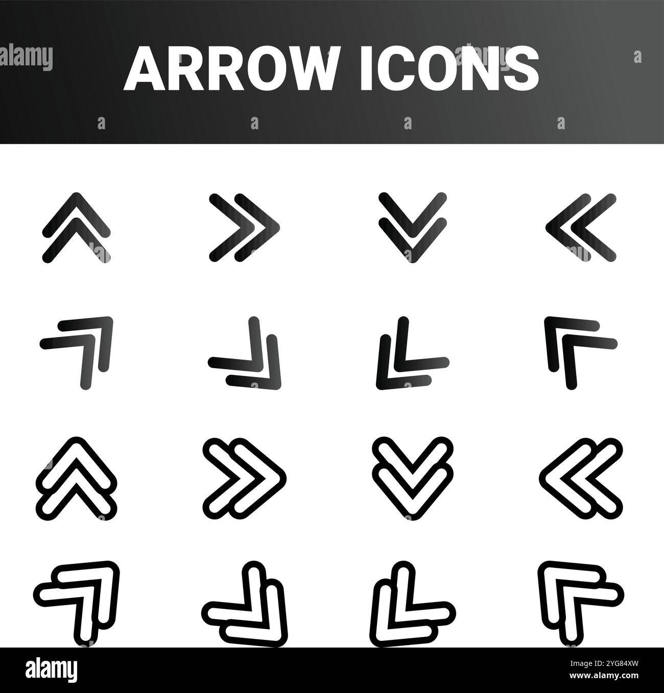 shows various arrow icons arranged in four rows and four columns. Each ...