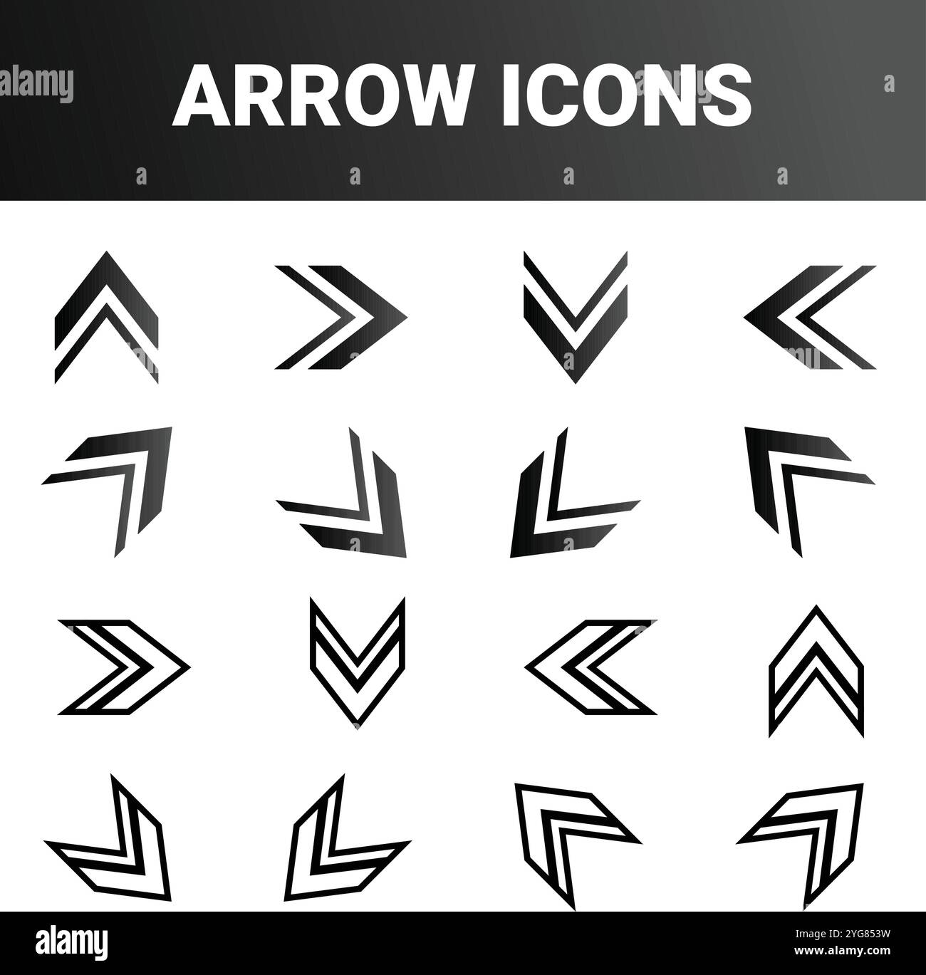 shows various arrow icons arranged in four rows and four columns. Each ...
