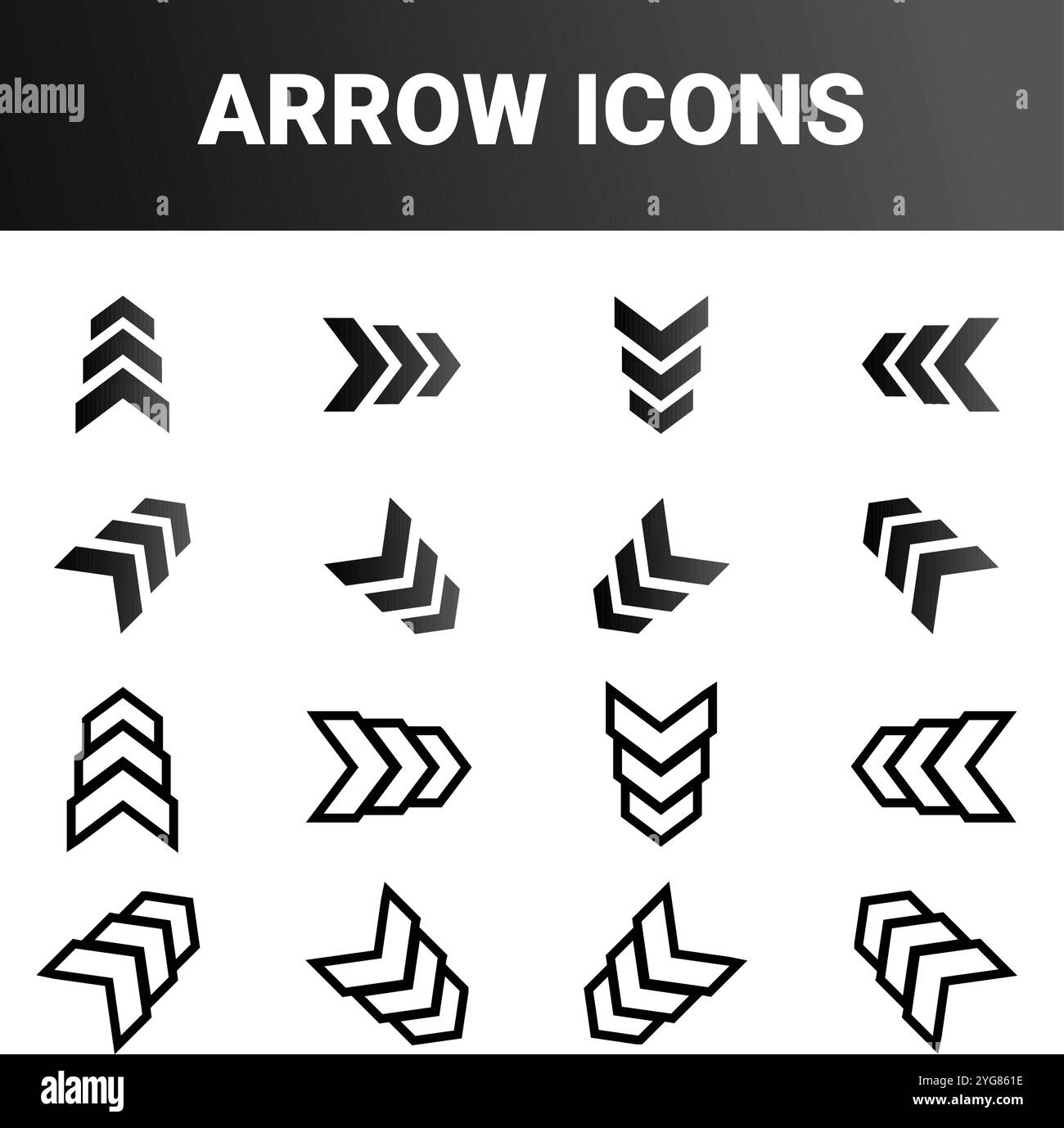 shows various arrow icons arranged in four rows and four columns. Each ...