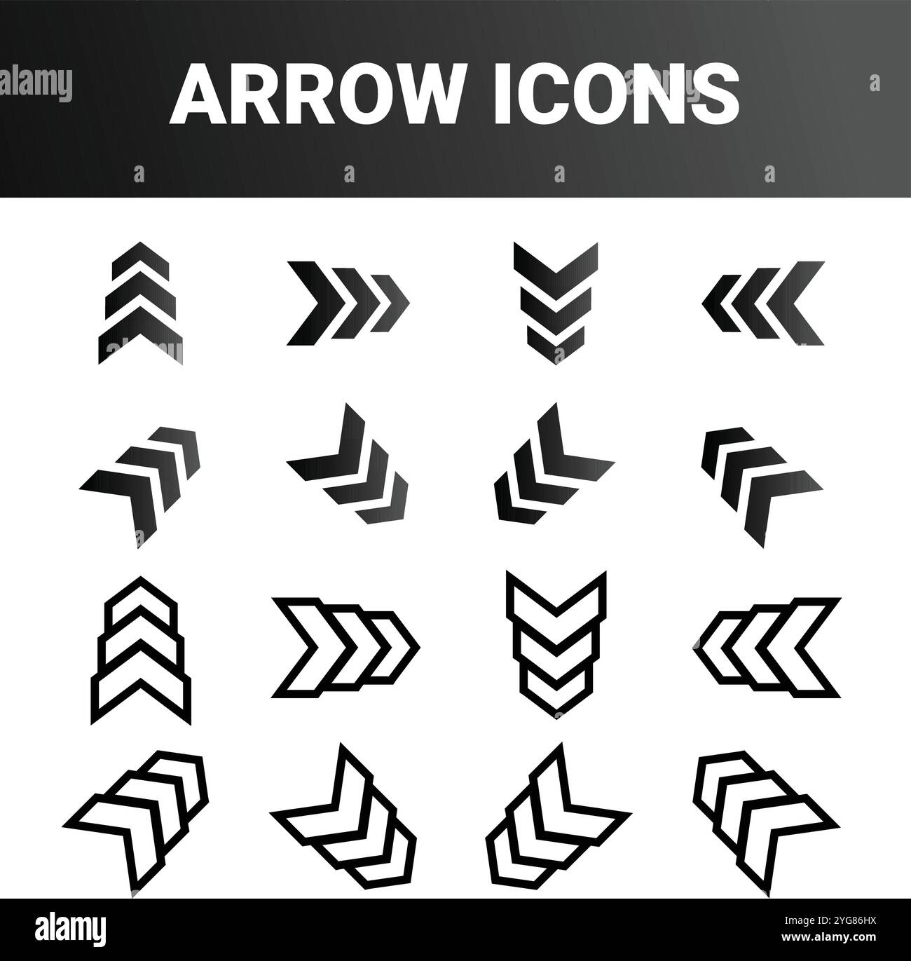 shows various arrow icons arranged in four rows and four columns. Each ...