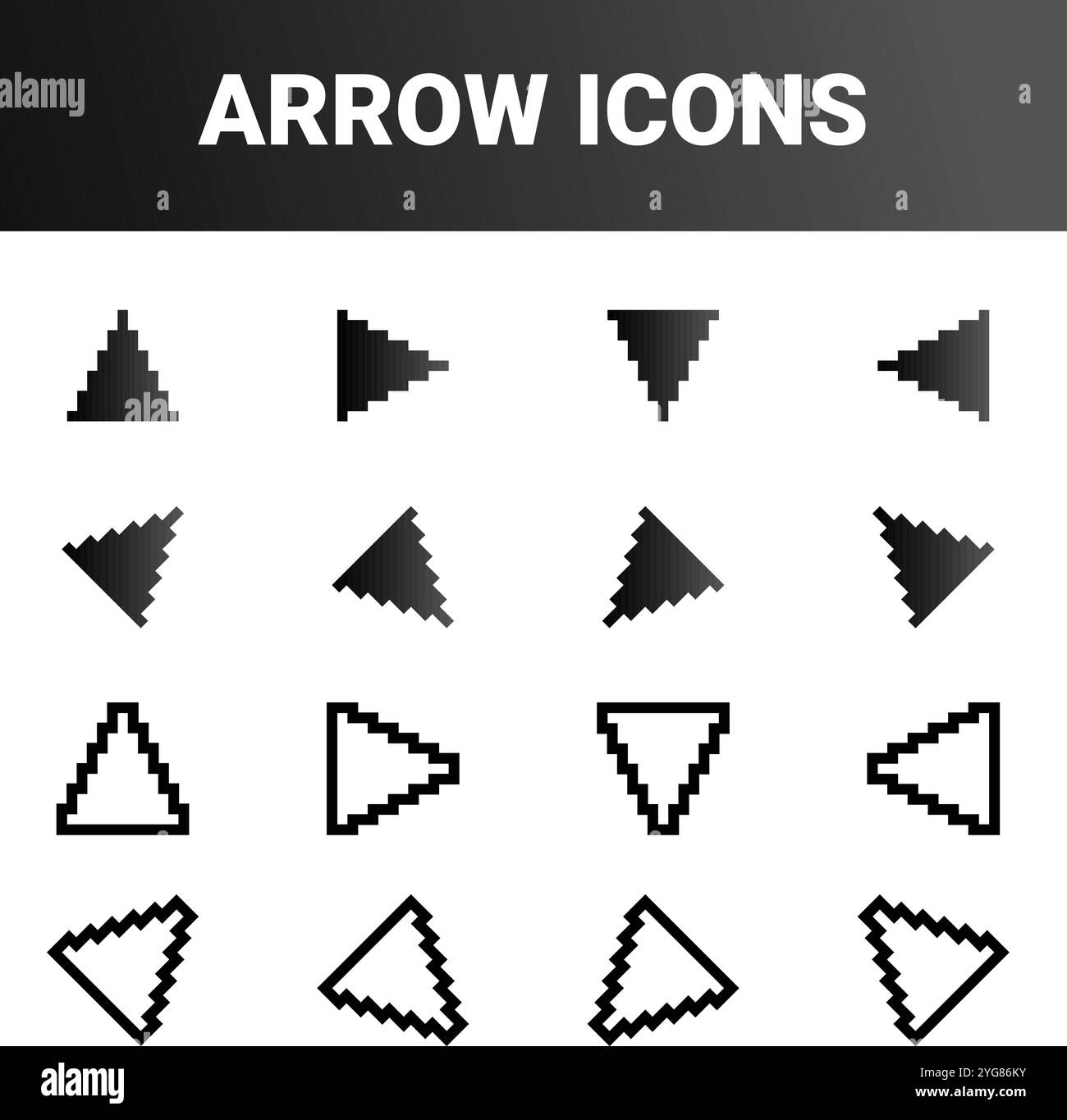 shows various arrow icons arranged in four rows and four columns. Each ...