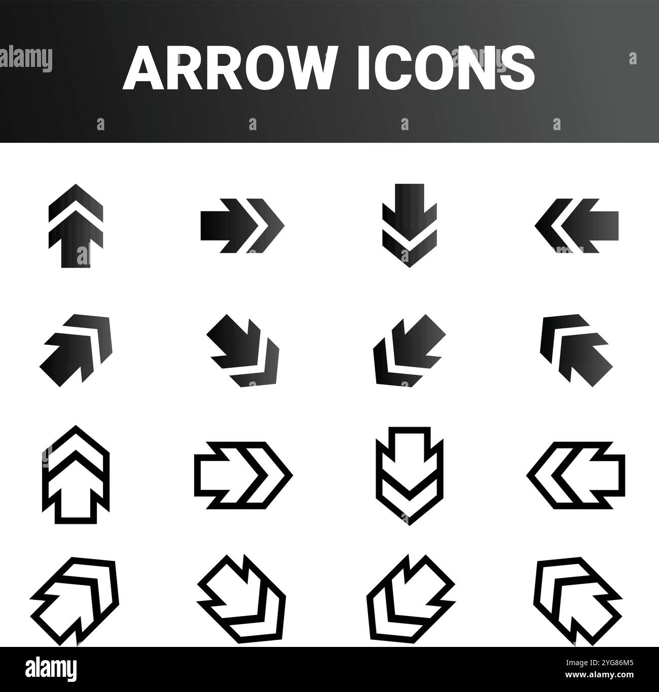 shows various arrow icons arranged in four rows and four columns. Each ...
