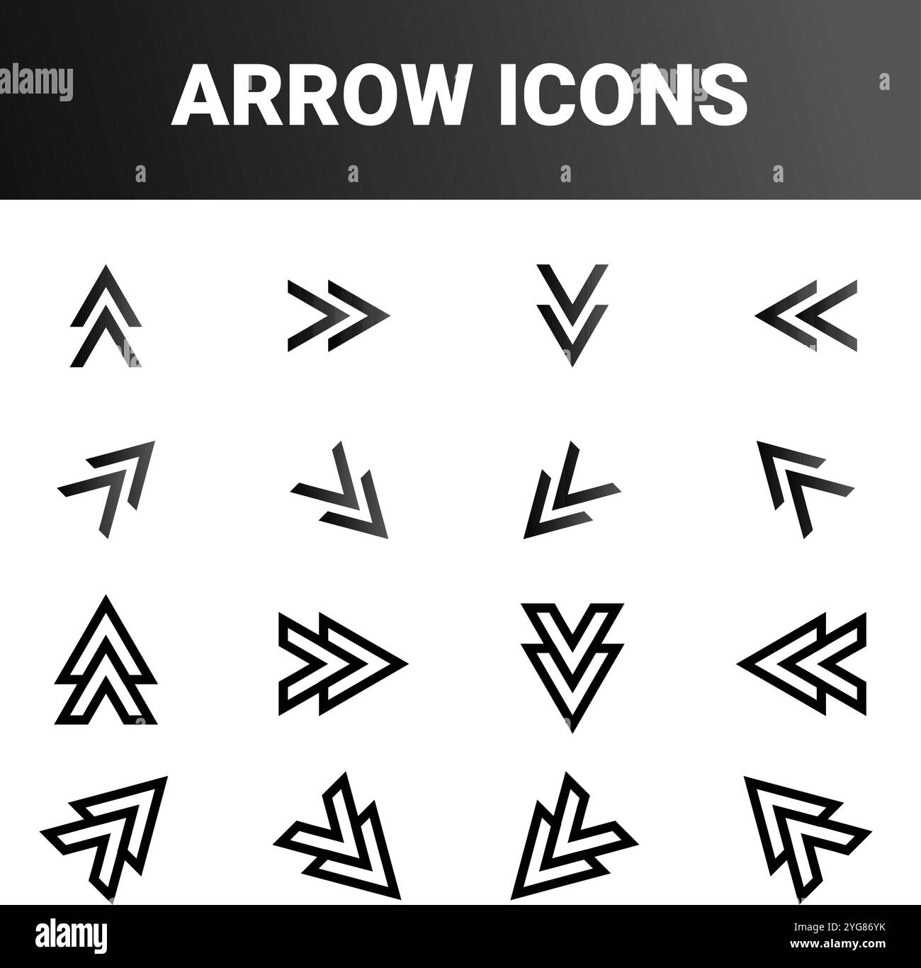 shows various arrow icons arranged in four rows and four columns. Each ...
