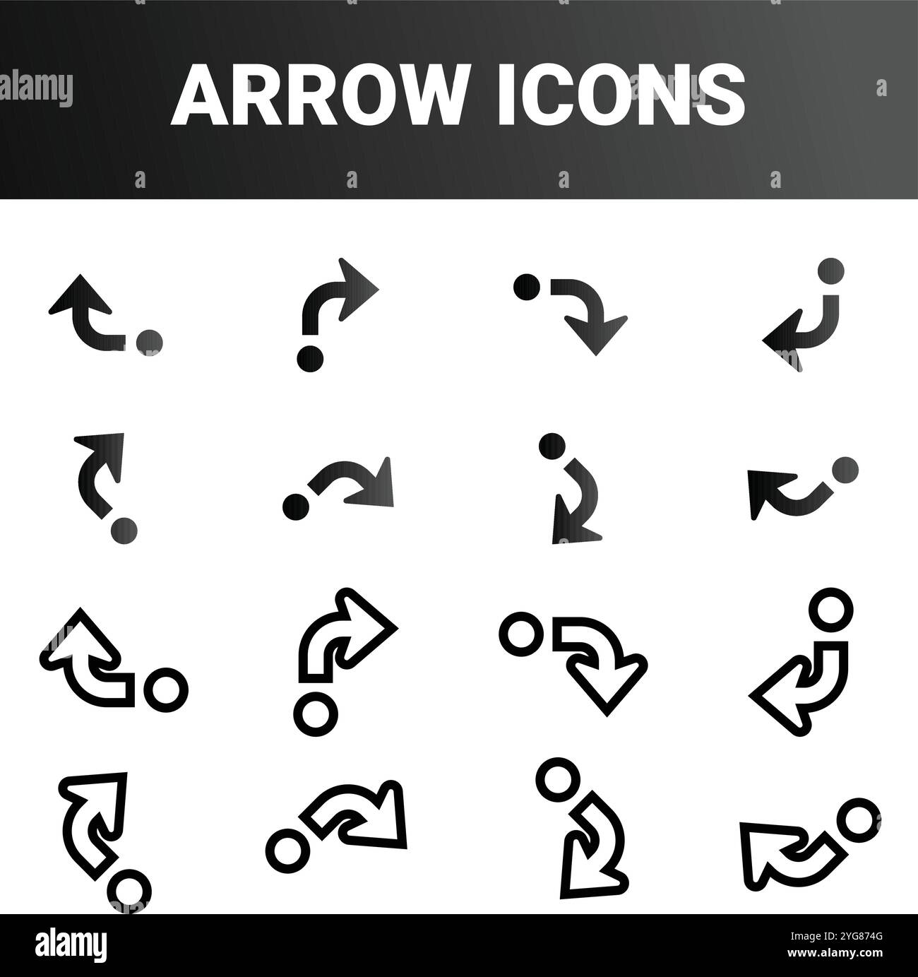 shows various arrow icons arranged in four rows and four columns. Each ...