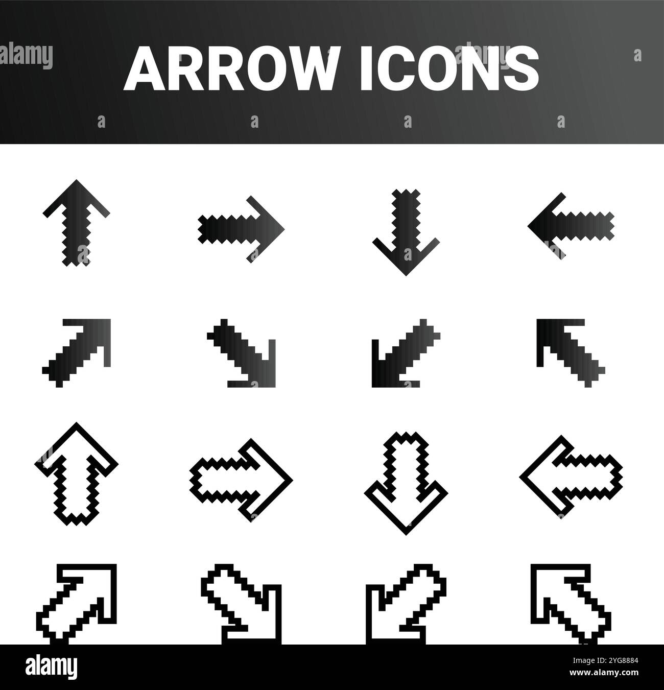 shows various arrow icons arranged in four rows and four columns. Each ...