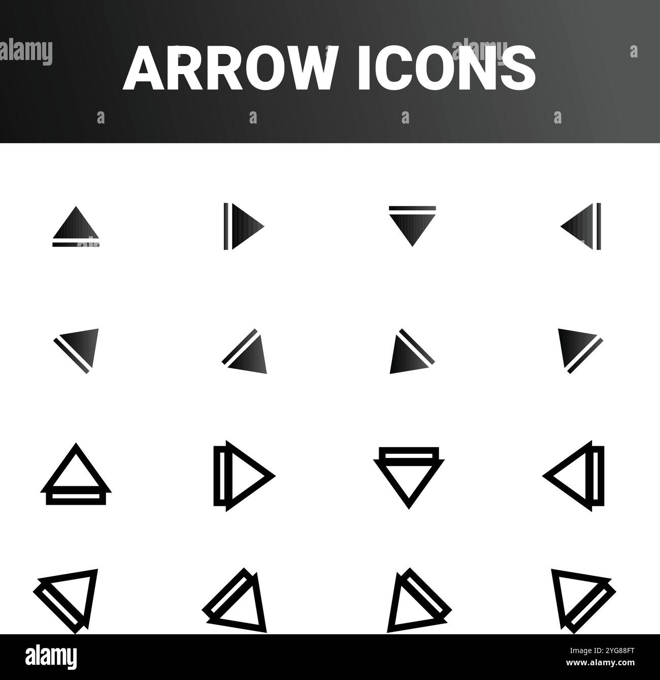 shows various arrow icons arranged in four rows and four columns. Each ...