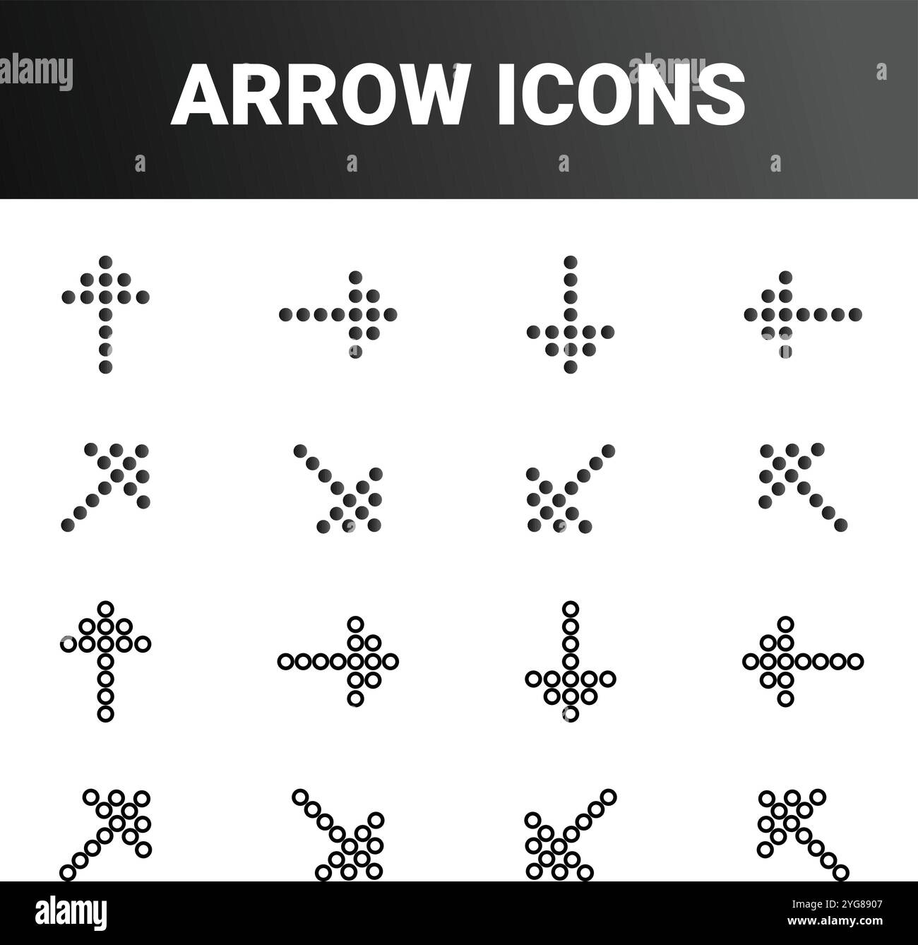 shows various arrow icons arranged in four rows and four columns. Each ...